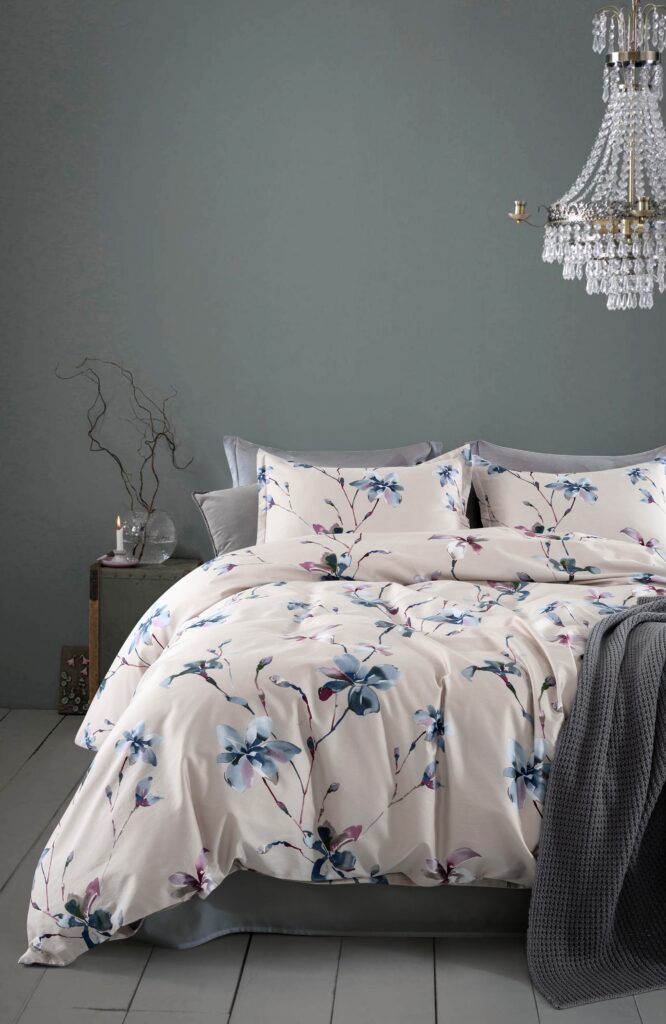 Modern Watercolor Flowers Print Duvet Cover Set Lilac Orchid Magnolia ...